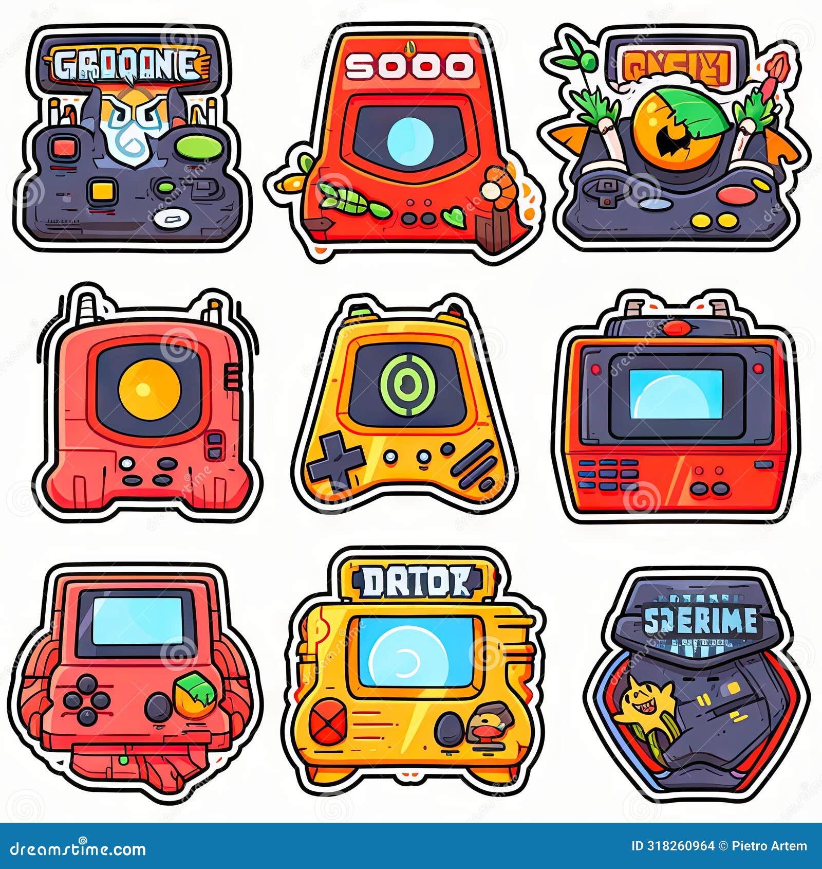 9 Collection of Gamer Character Stickers Stock Photo - Image of ...