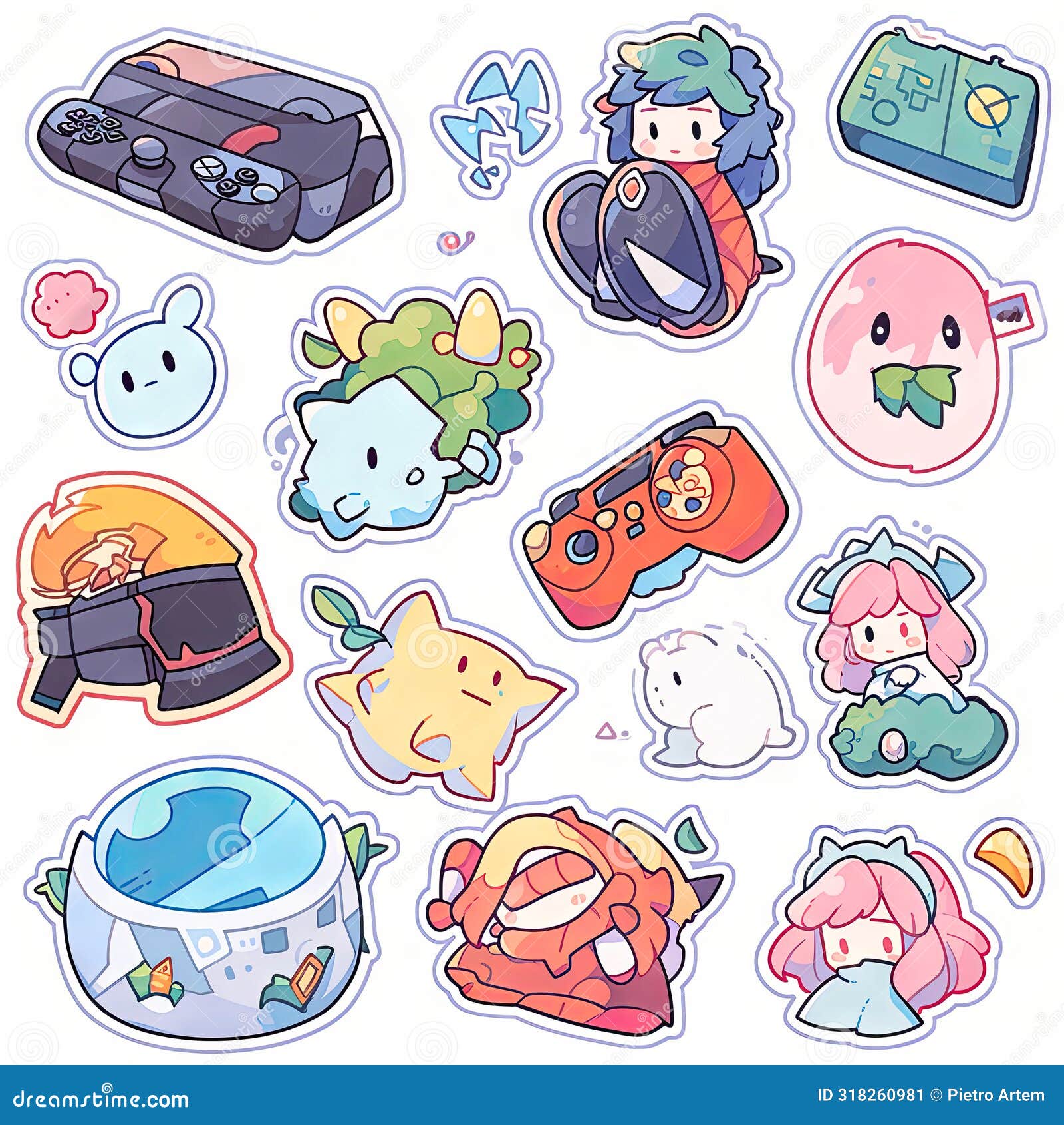 9 Collection of Gamer Character Stickers Stock Image - Image of anime ...