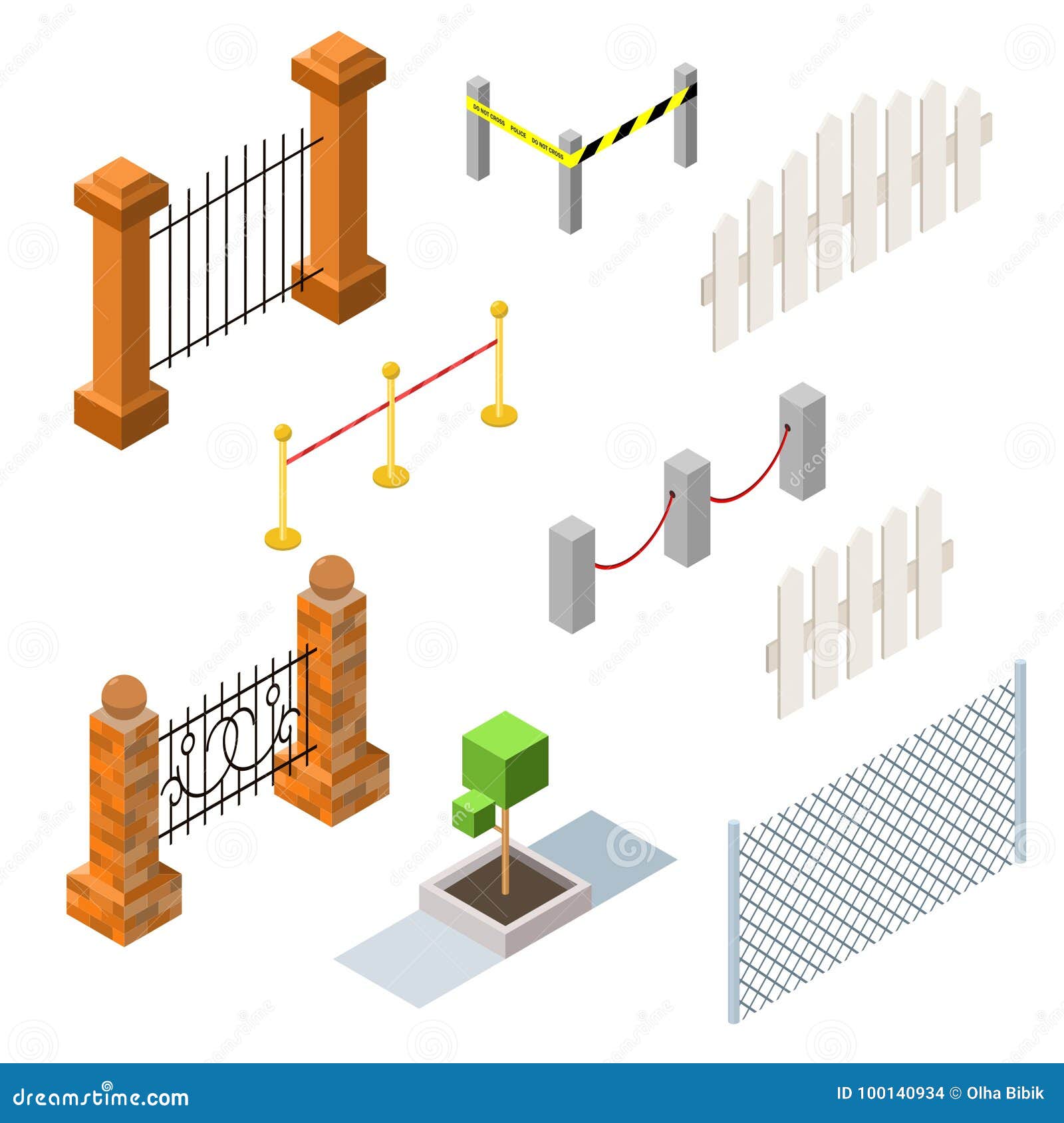 Set of Vector Isometric Fences and Hedges Stock Vector - Illustration ...