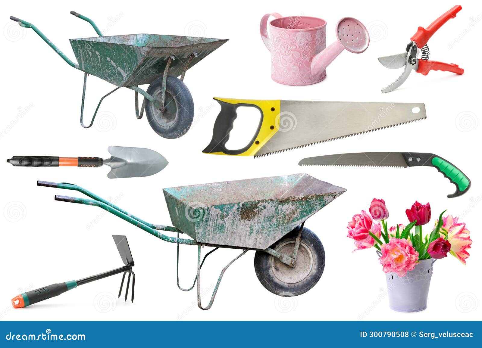 Collection of Garden Tools Isolated on White Stock Photo - Image of ...