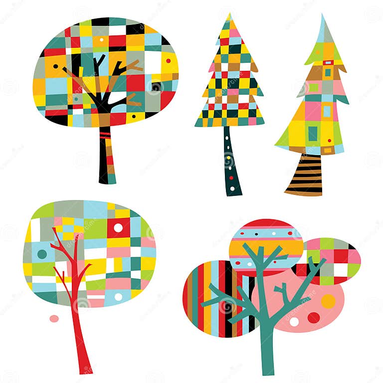 Collection of Geometric Trees Stock Vector - Illustration of geometric ...
