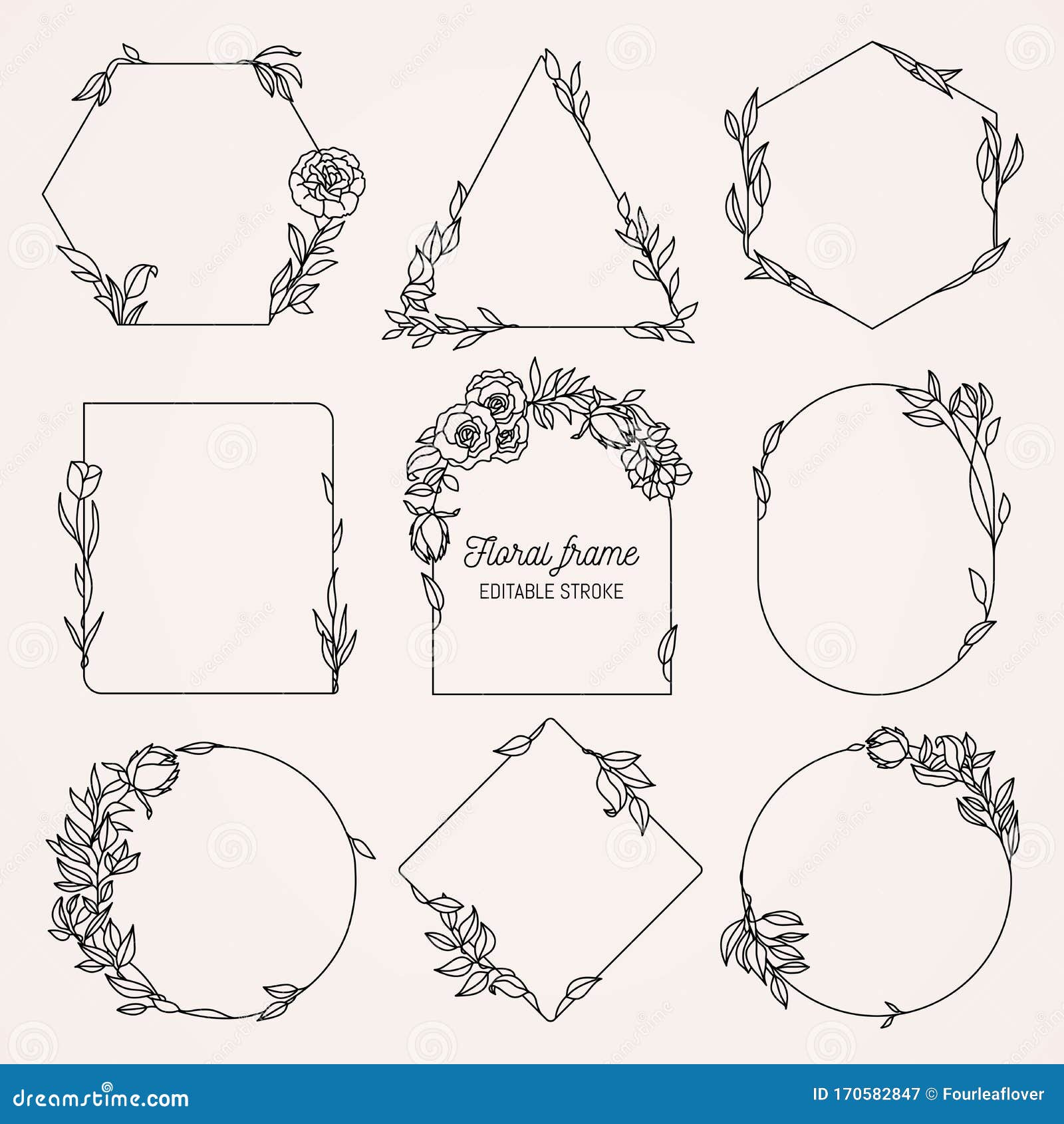 Collection of Geometric Vector Floral Frames. Stock Vector ...