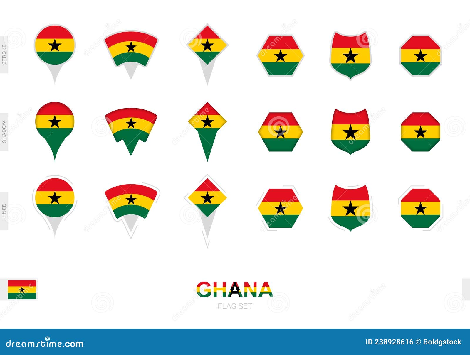 Collection Of Ghana National Flags Isolated In Official Colors And Map ...
