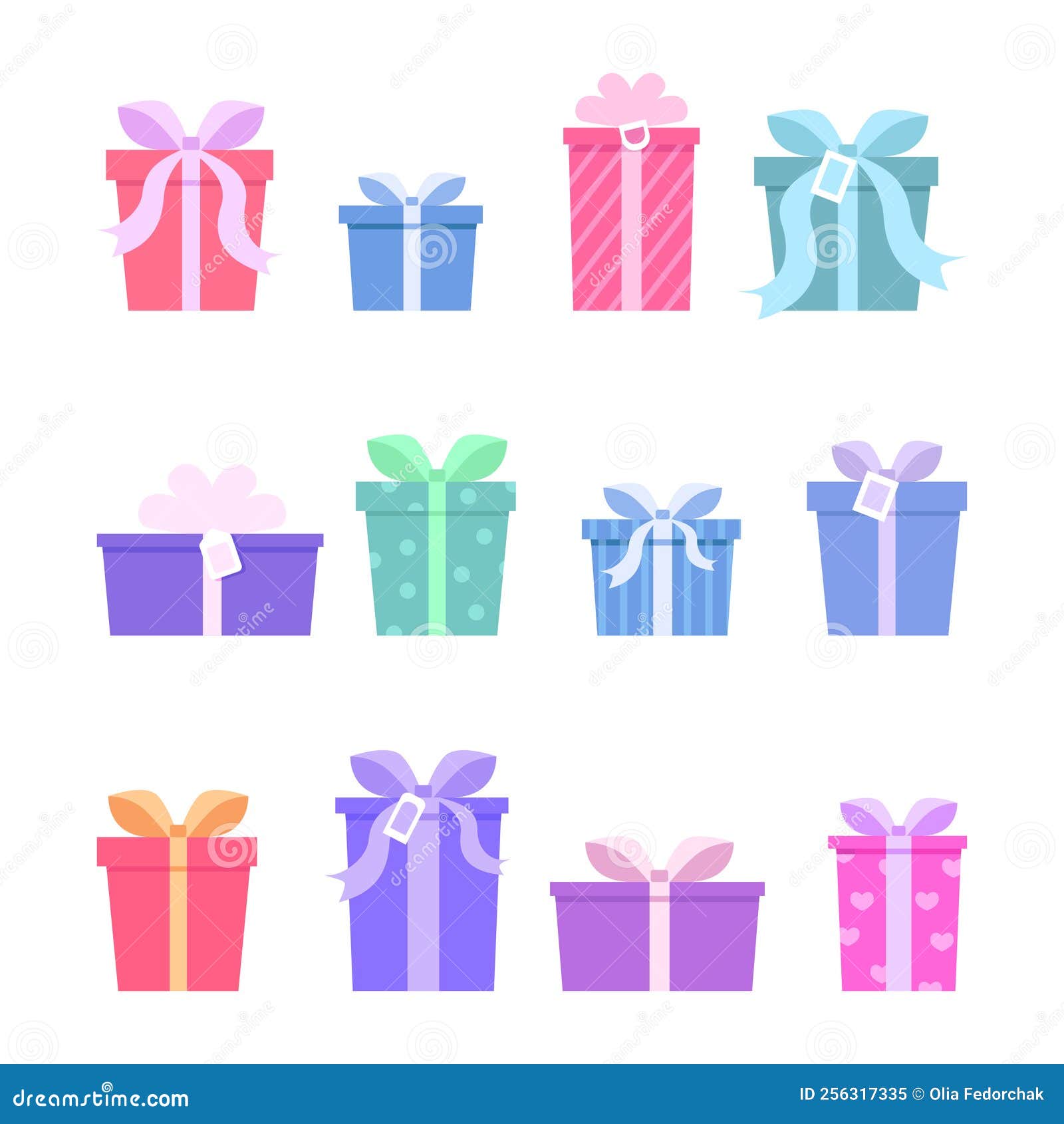Collection Of 12 T Boxes For Christmas Or Birthday Bow And Ribbon Vector Illustration Stock