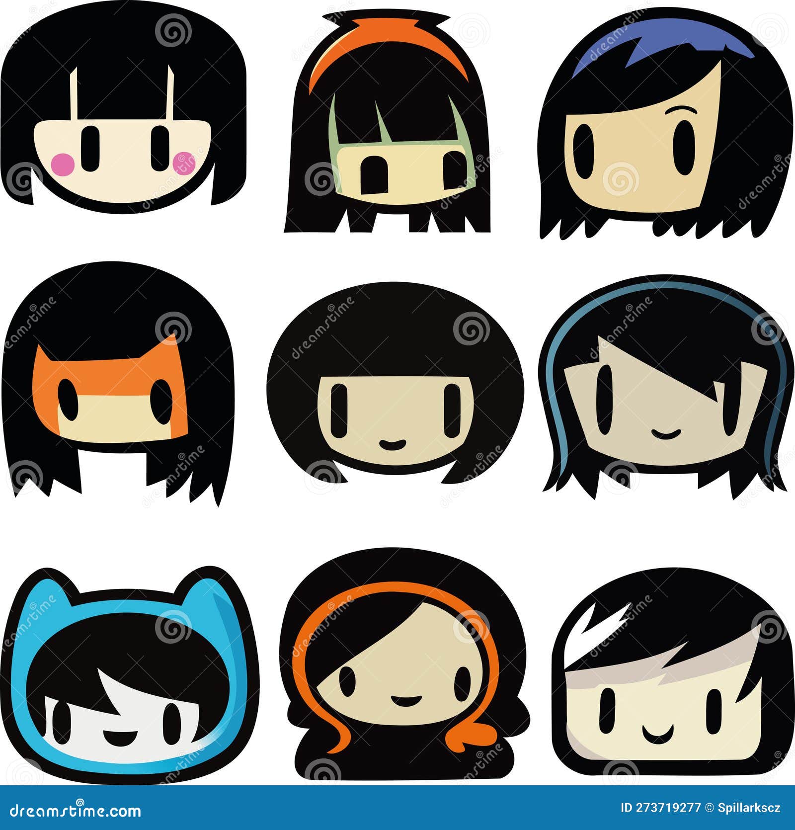 Collection of Girl Head Icons Over White Stock Vector - Illustration of ...