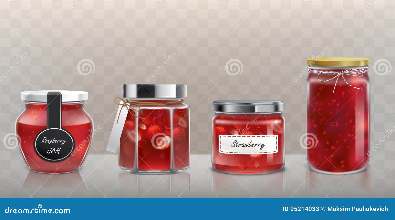Collection of Glass Jars with Jam in a Realistic Style Stock ...