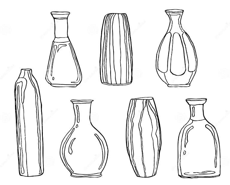 Collection Of Glass Vases In Graphic Style Stock Vector Illustration Of Creative Graphics