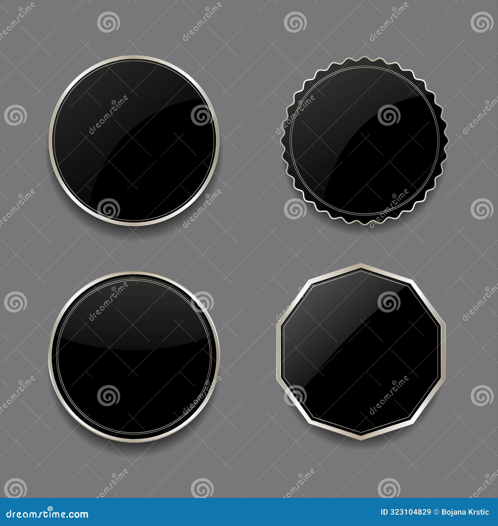 Collection of Glossy Banners with Shiny Silver Metallic Outline Vector ...