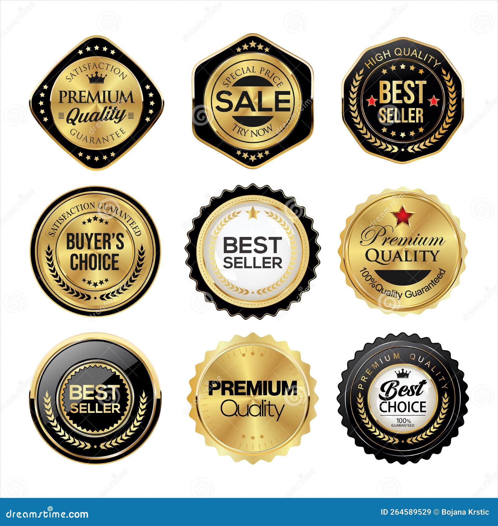 Collection of Gold and Black Badges and Labels Vector Illustration ...