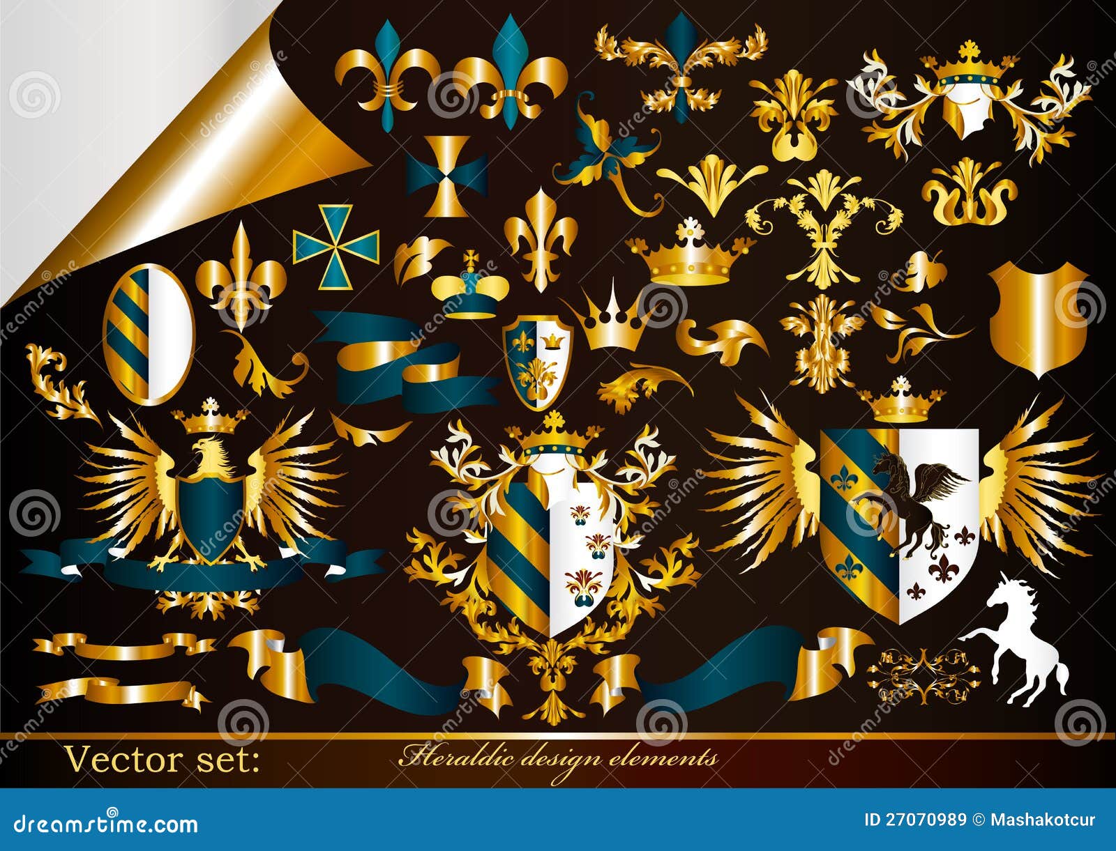 Collection of Gold-framed Heraldic Elements Stock Vector - Illustration ...