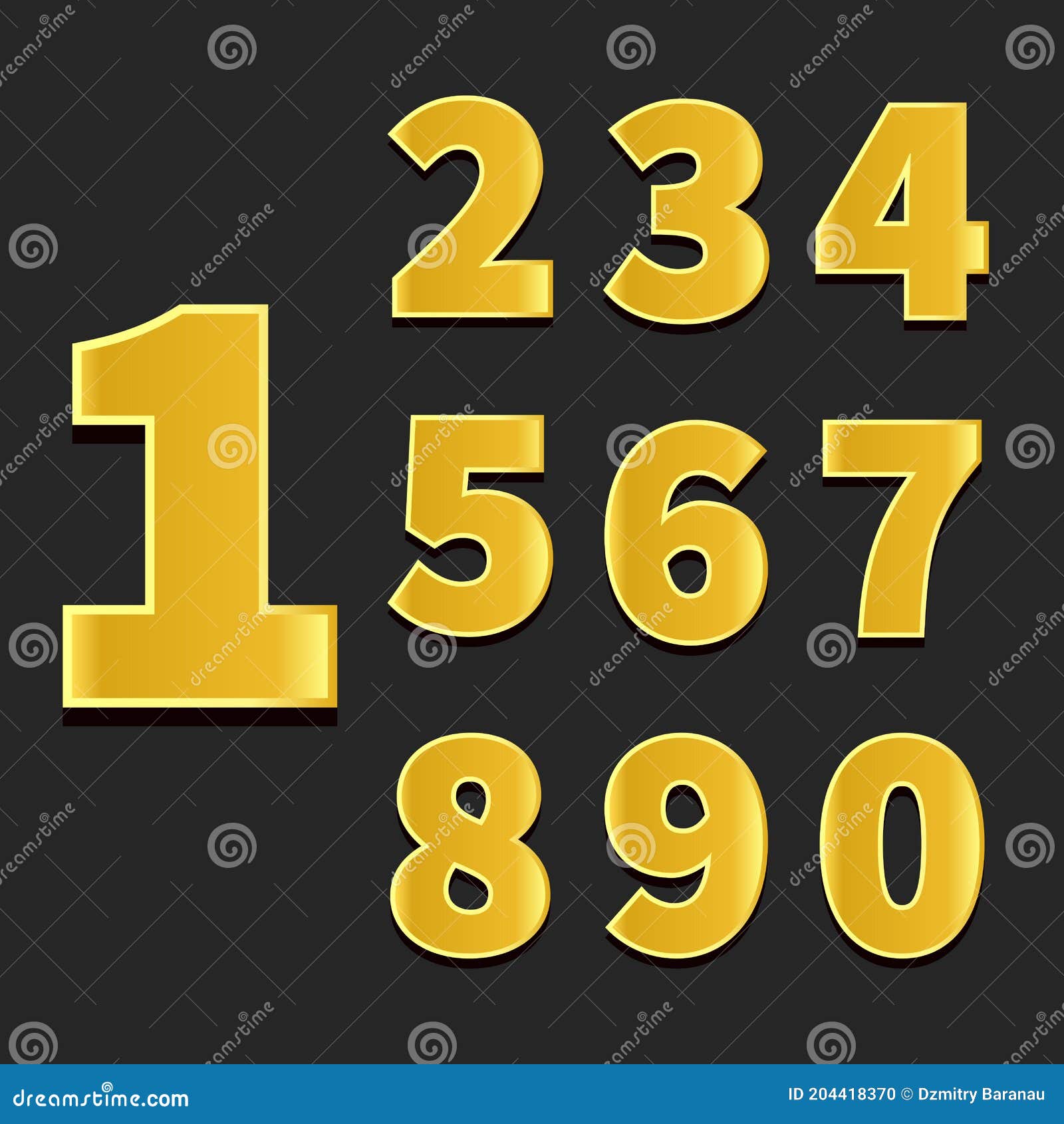 Collection of Gold Numbers. Shining Design Elements Metallic Elegant ...