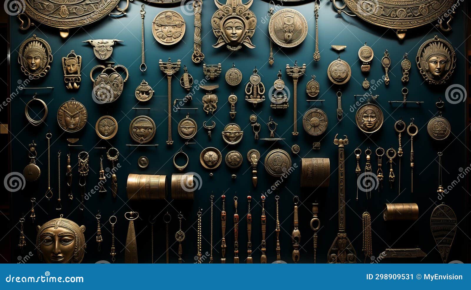 A Collection of Gold Objects on a Wall Stock Illustration ...