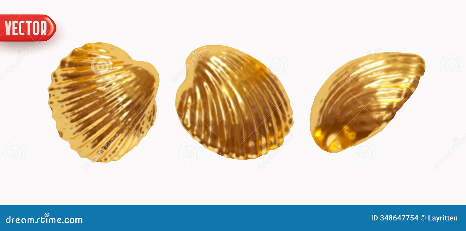 Collection Gold Shell Scallop. Set Of Scallop Seashell Closed Shapes Of ...