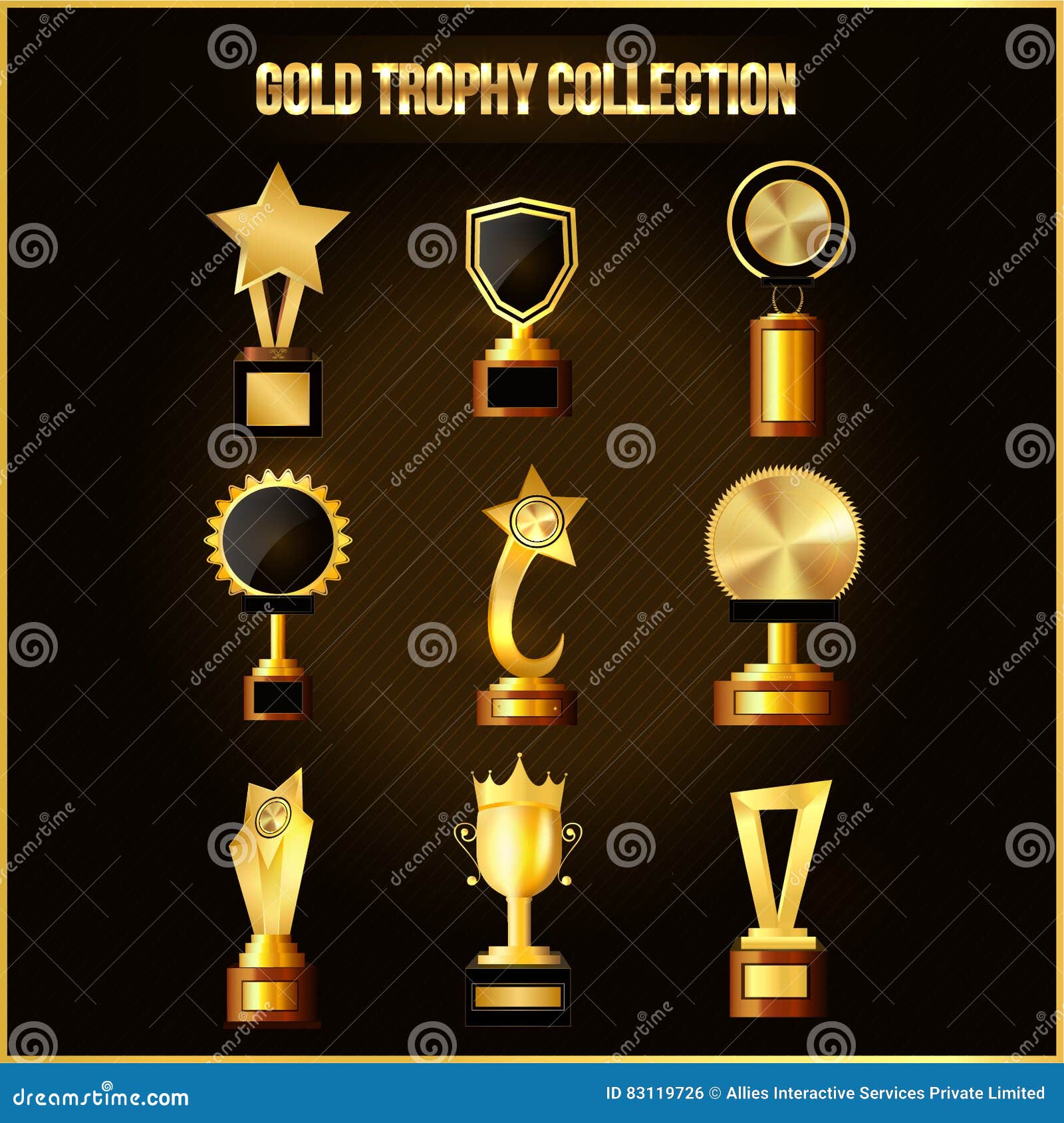 Collection of Gold Trophy. stock illustration. Illustration of gold ...