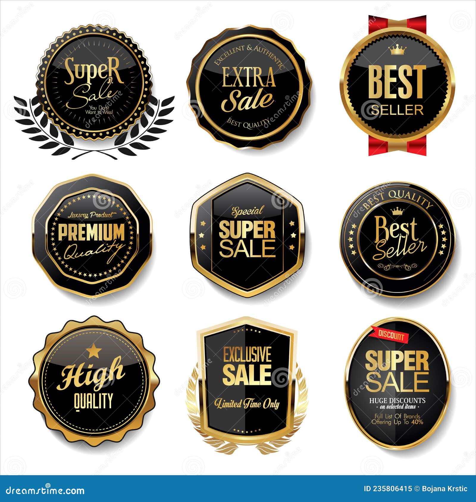 Collection of Golden Badges and Labels Retro Design Stock Illustration ...