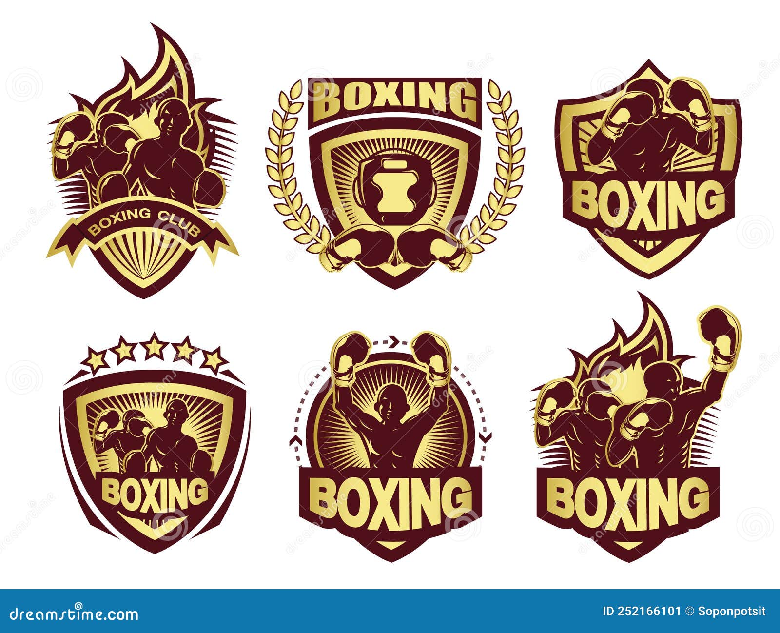 Collection of Golden Boxing Logo Set Stock Vector - Illustration of ...