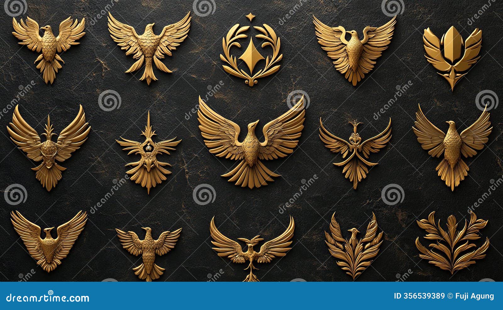 Collection of Golden Eagle and Phoenix Heraldic Emblems on Dark ...
