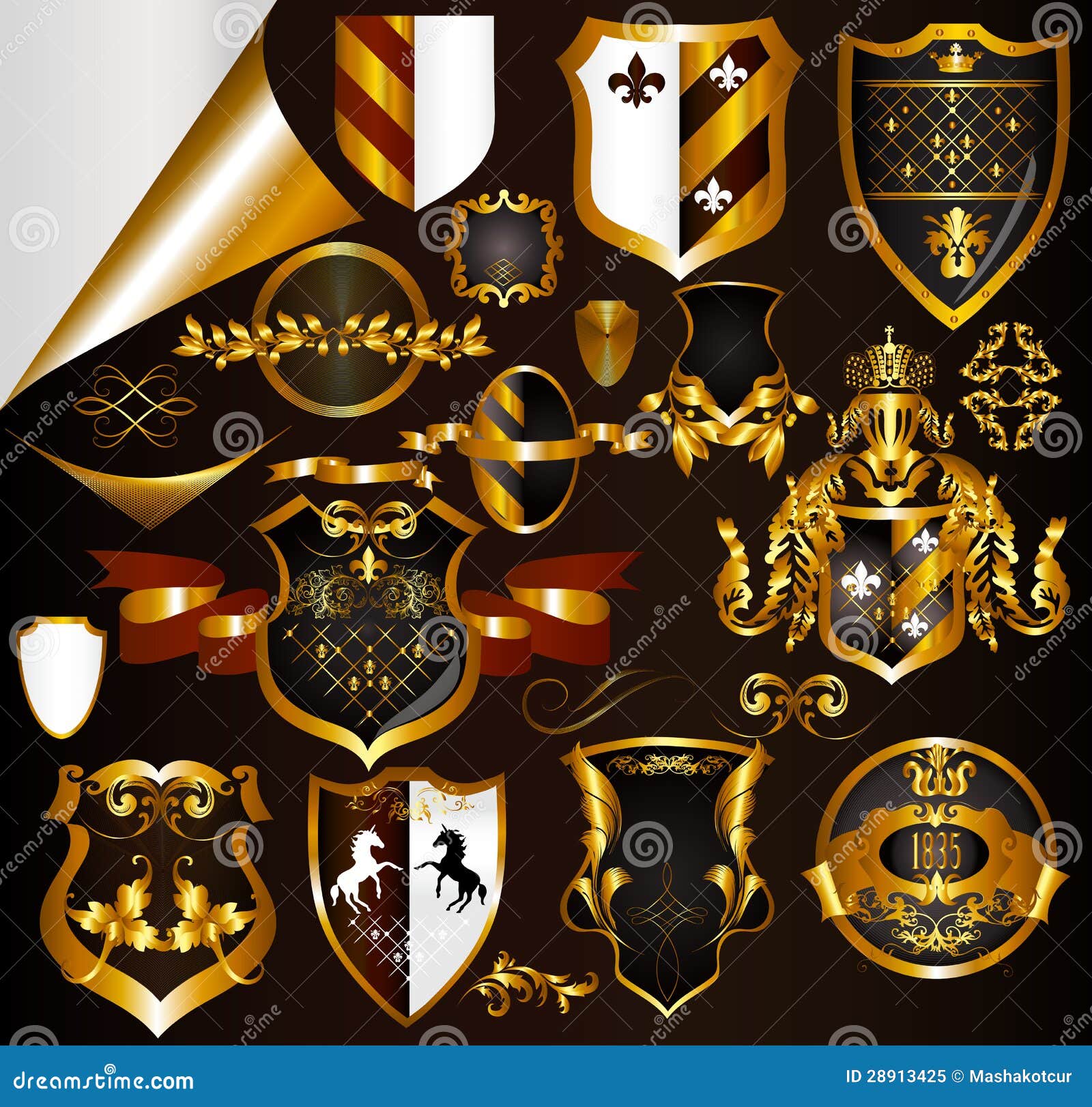Collection of Golden Elements Arms or Labels Stock Vector ...