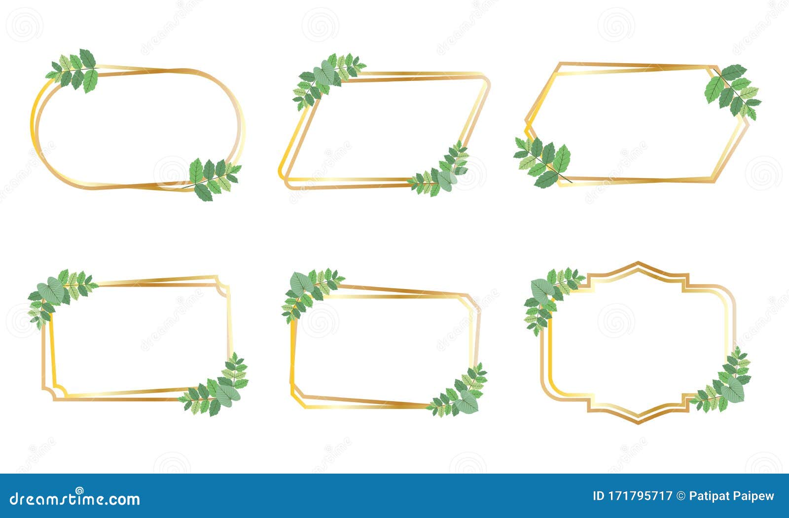 Collection of Golden Frames with Green Leaves Design Stock Illustration ...
