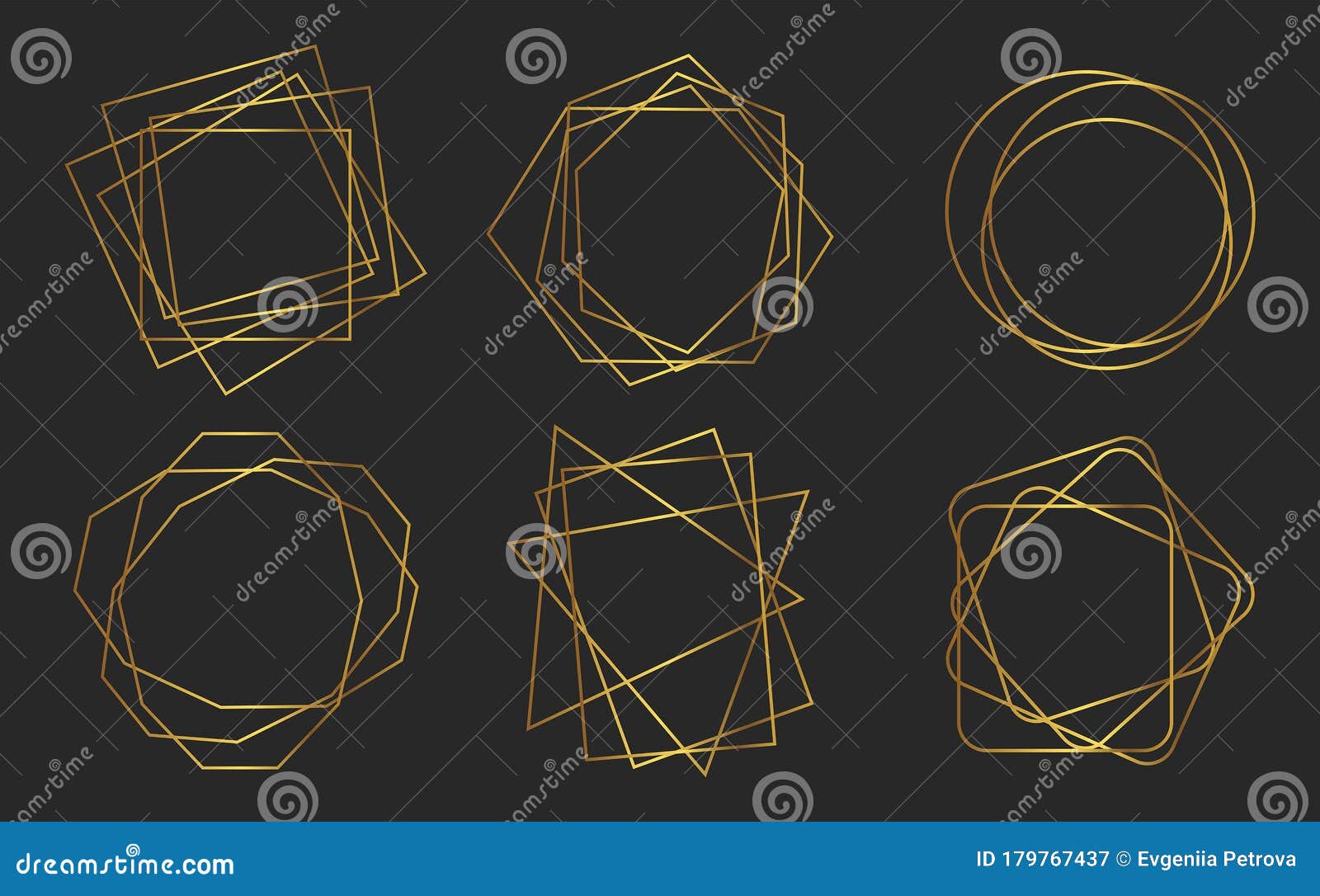 Collection of Golden Geometric Shapes, Art Deco Style, Decorative Frame ...