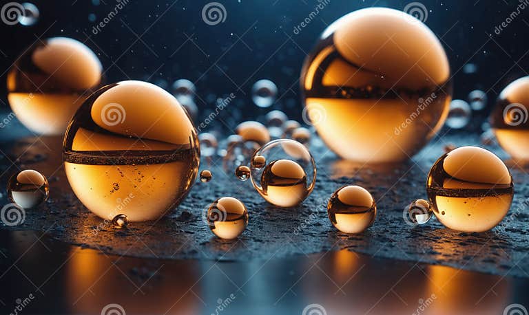 A Collection of Golden Orbs Rest on a Dark Surface, Reflecting the ...
