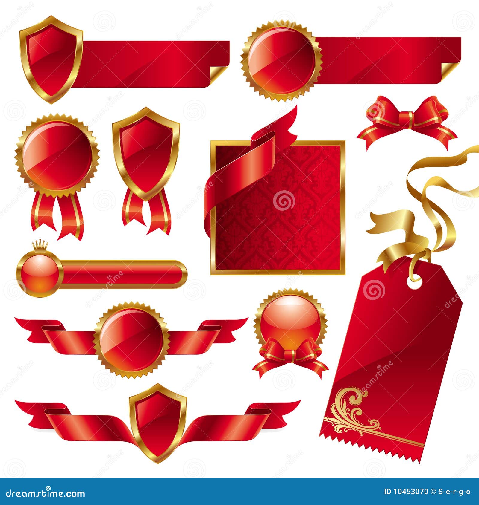 Collection of Golden-red Signs and Labels Stock Vector - Illustration ...