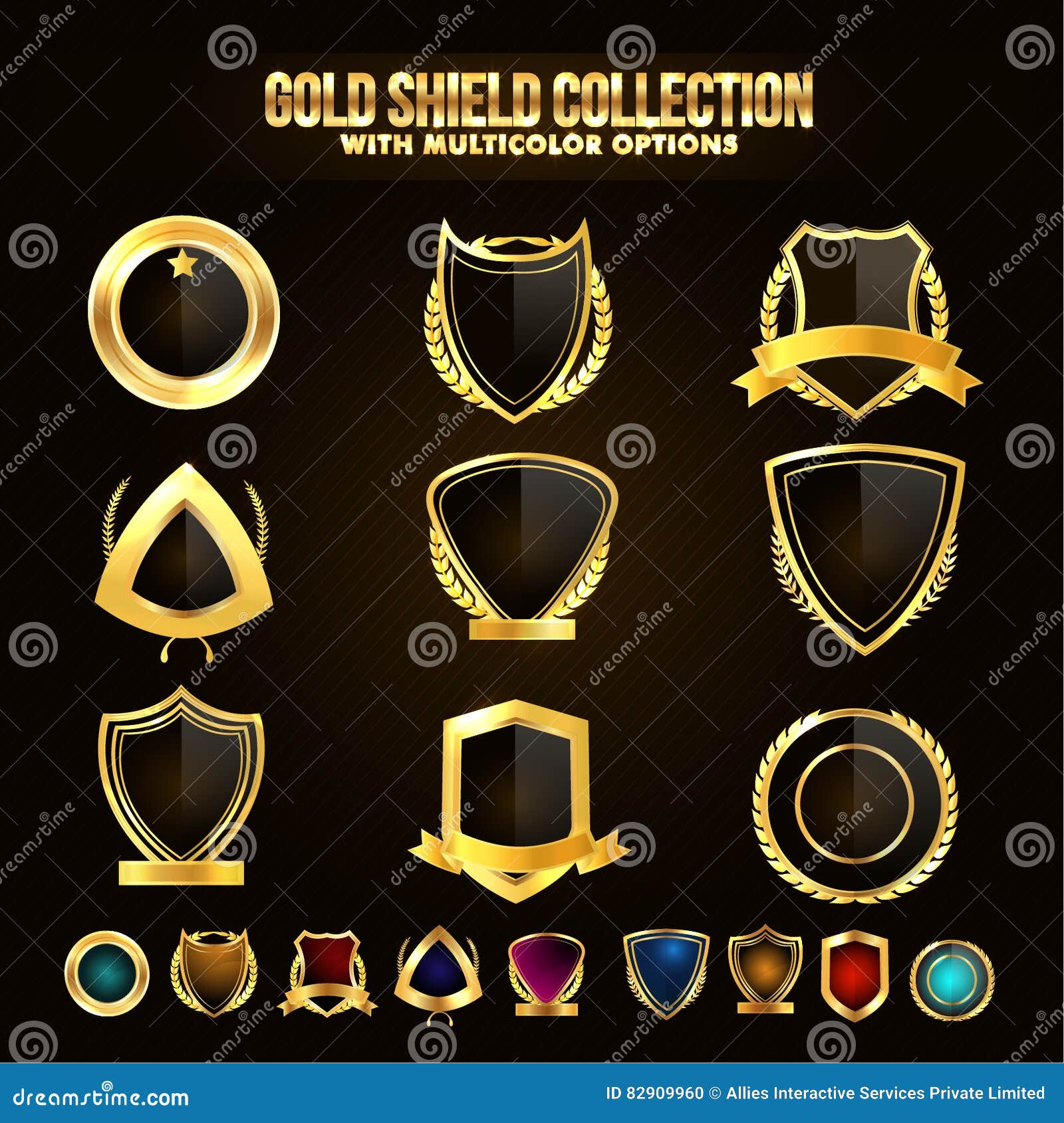 Collection of Golden Shield with Ribbons. Stock Illustration ...