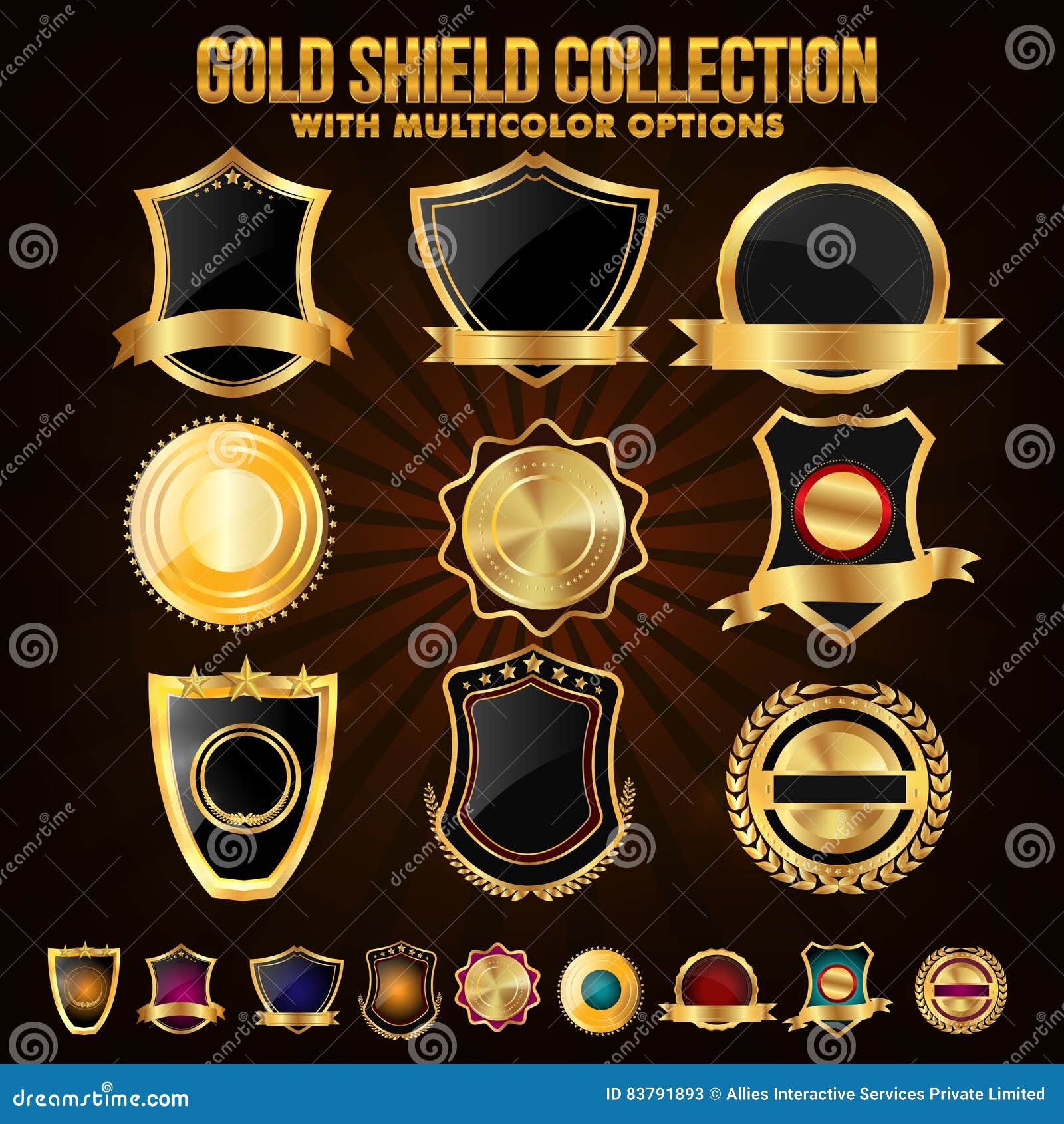 Collection of Golden Shield, Stickers, Labels or Ribbons. Stock ...