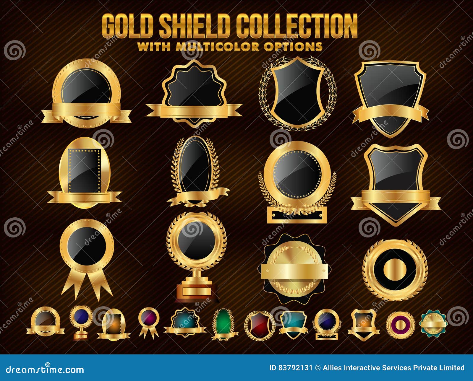 Collection of Golden Shield, Stickers, Labels or Ribbons. Stock ...