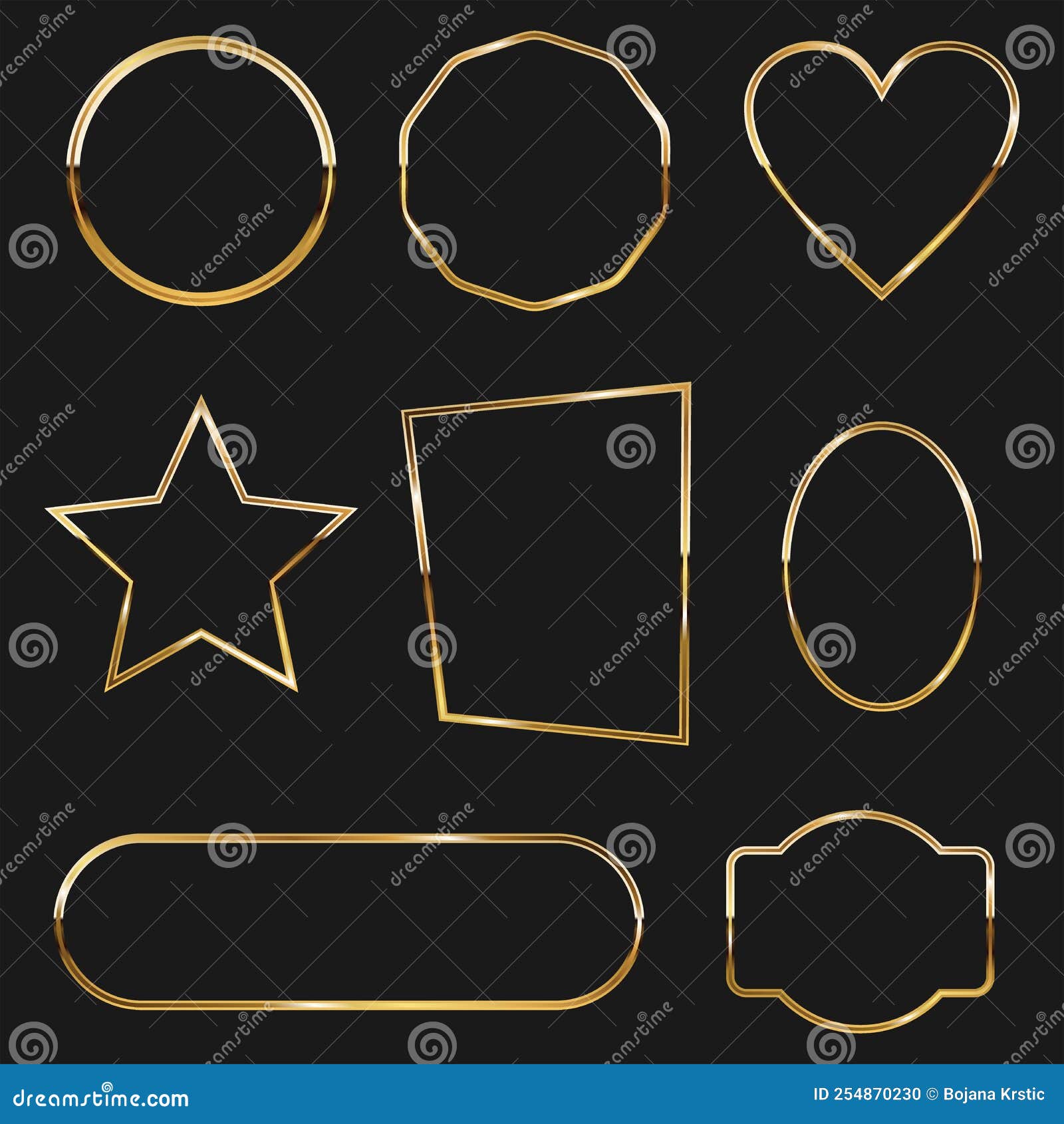 Collection of Golden Shiny Frame Set Isolated on Dark Background Vector ...