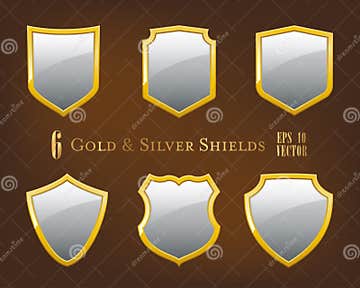 Collection of Golden and Silver Shields Stock Vector - Illustration of ...