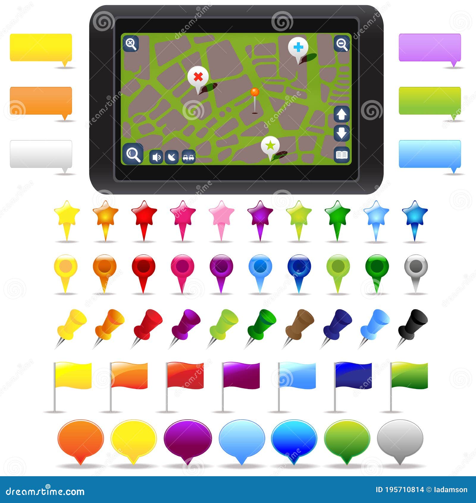 Collection GPS Navigation Elements Stock Vector - Illustration of flag ...