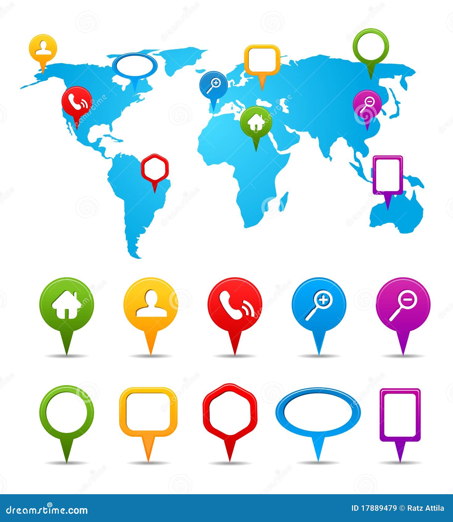 Collection of GPS and Navigation Icons on World Stock Illustration ...