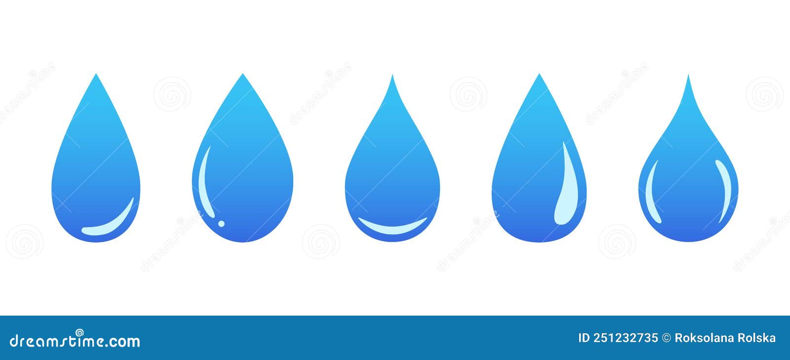 Set of Gradient Water Drops in Different Shapes and Highlights. Flat ...