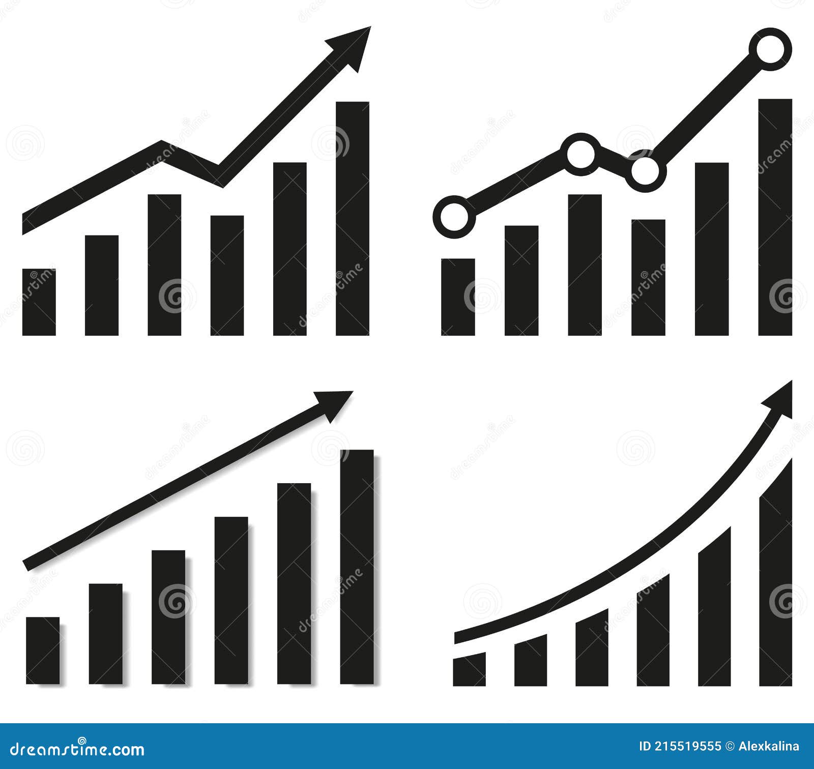 Collection of Graphs with Increase Report. Diagram with Rise and Gain ...