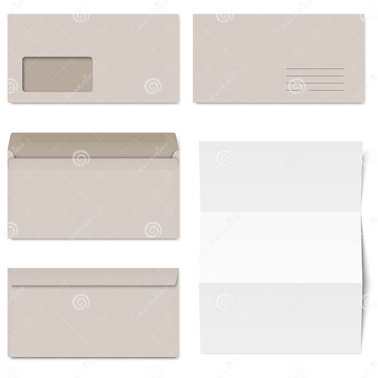 Collection of Gray Envelopes + White Paper Stock Vector - Illustration ...
