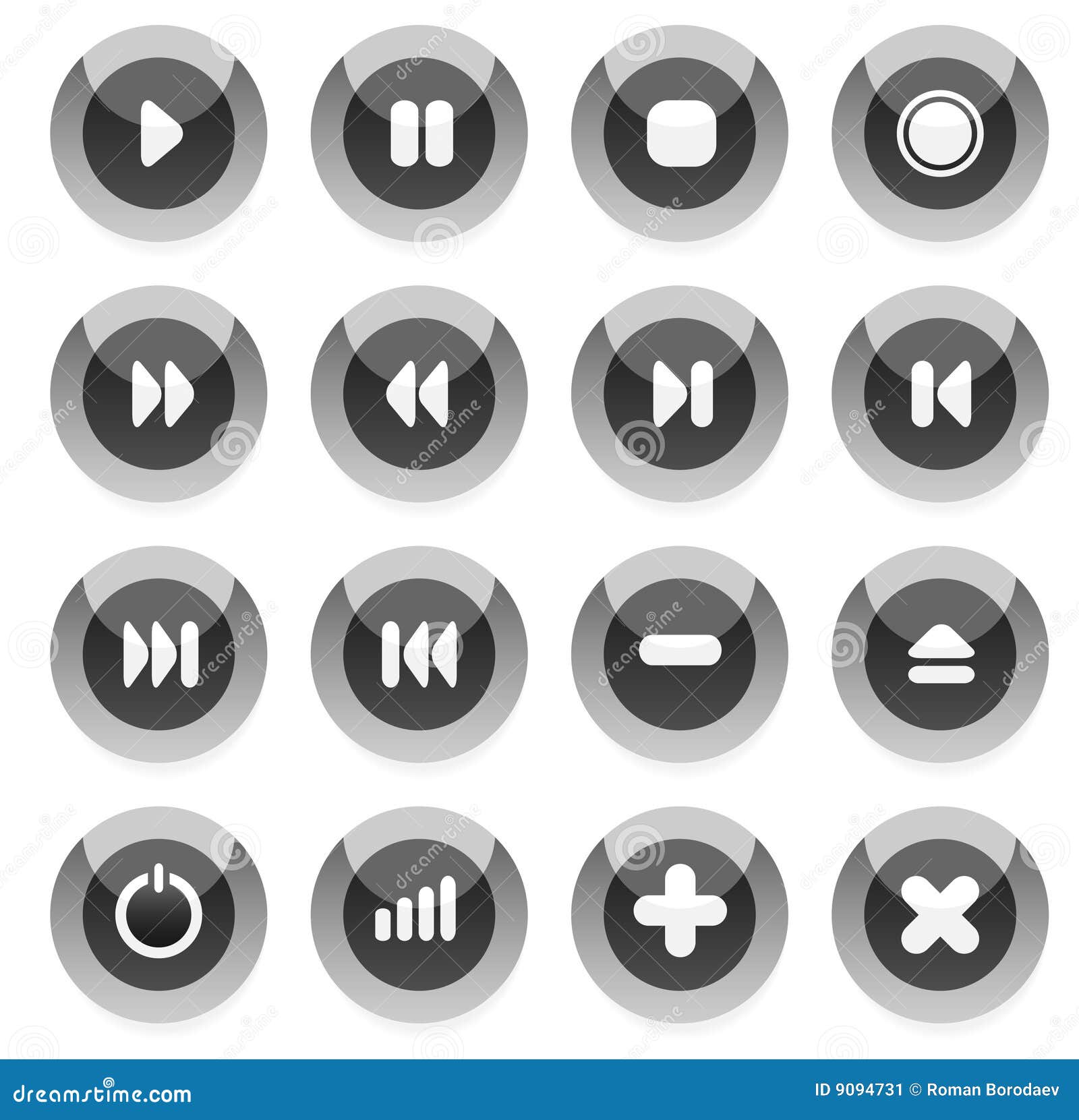 Collection of Gray Multimedia Buttons. Stock Vector - Illustration of ...