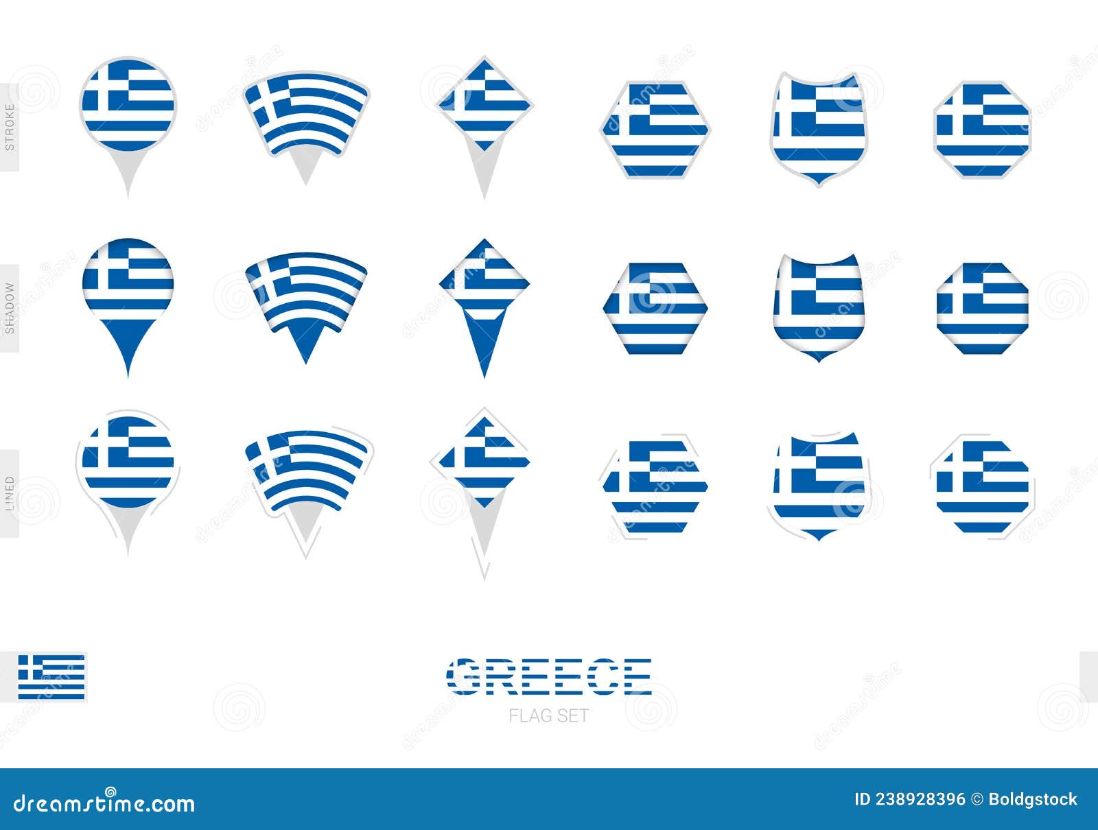 Collection of the Greece Flag in Different Shapes and with Three ...