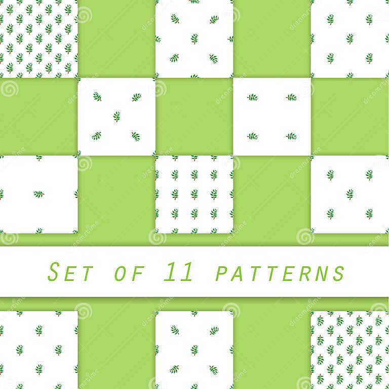 Collection of Green Branches Patterns, Isolated on White Background ...