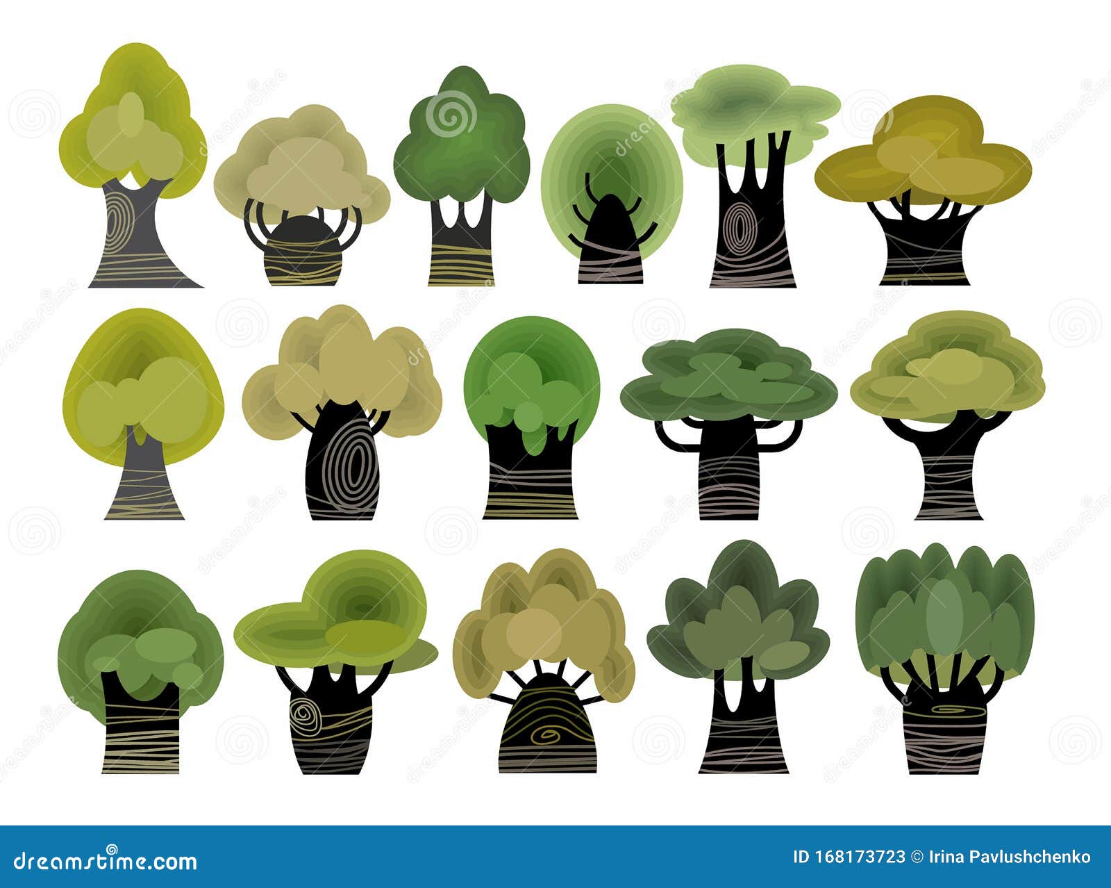 Collection of Green Cartoon Trees. Vector Illustration Stock ...