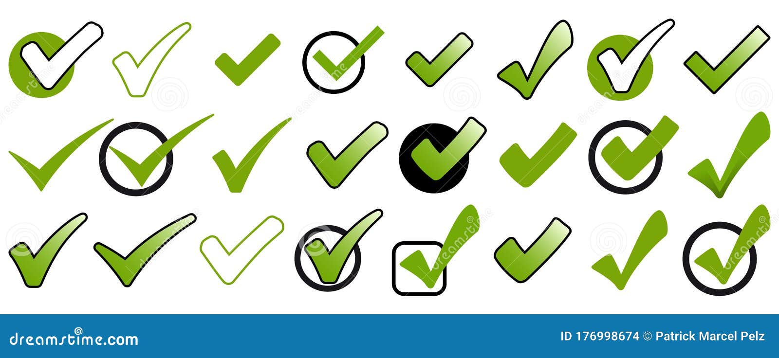 Collection Green Check Marks Stock Vector - Illustration of okay, reply ...