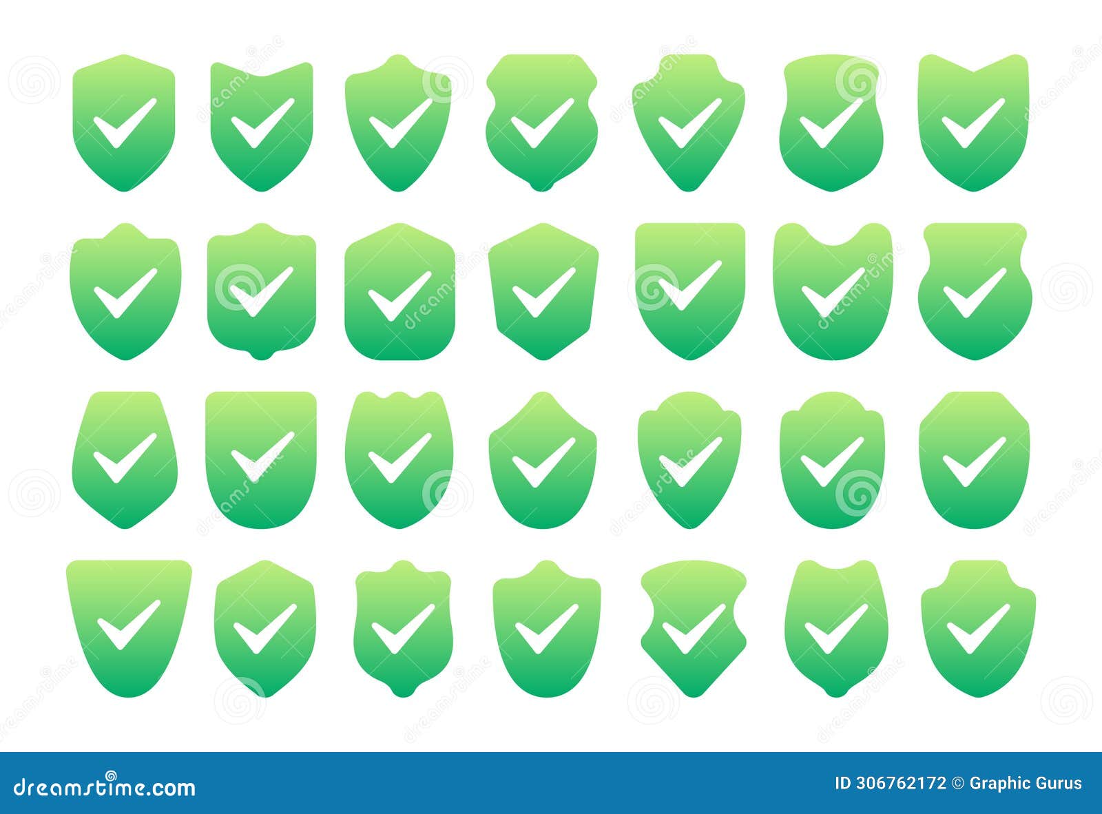 Collection of Green Shield Shapes with Checkmarks, Representing Safety ...