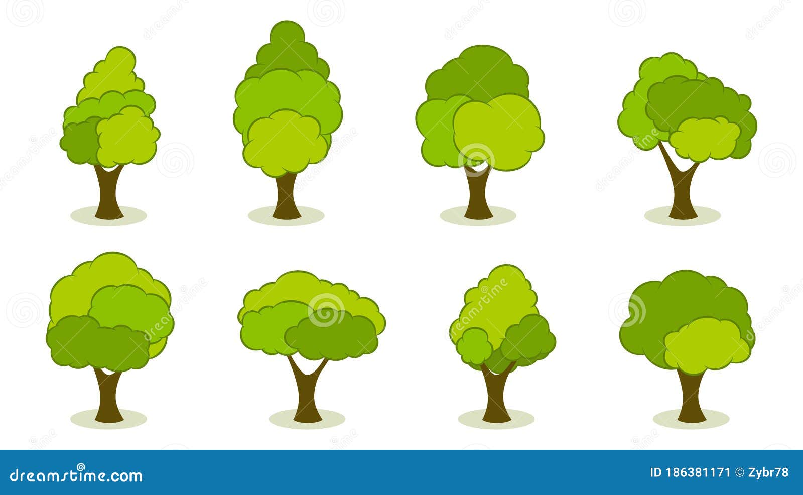 Collection of Green Summer Trees. Stock Vector - Illustration of object ...