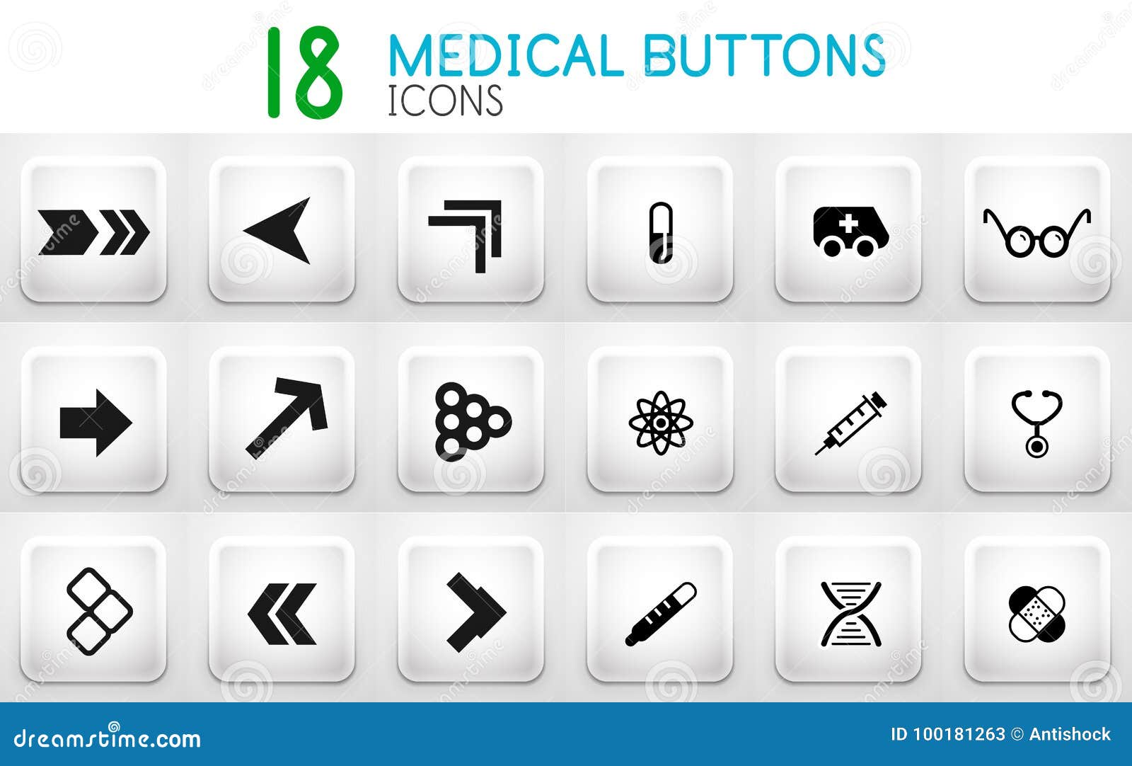 Collection of Grey Internet Push Button with Icons Stock Vector ...