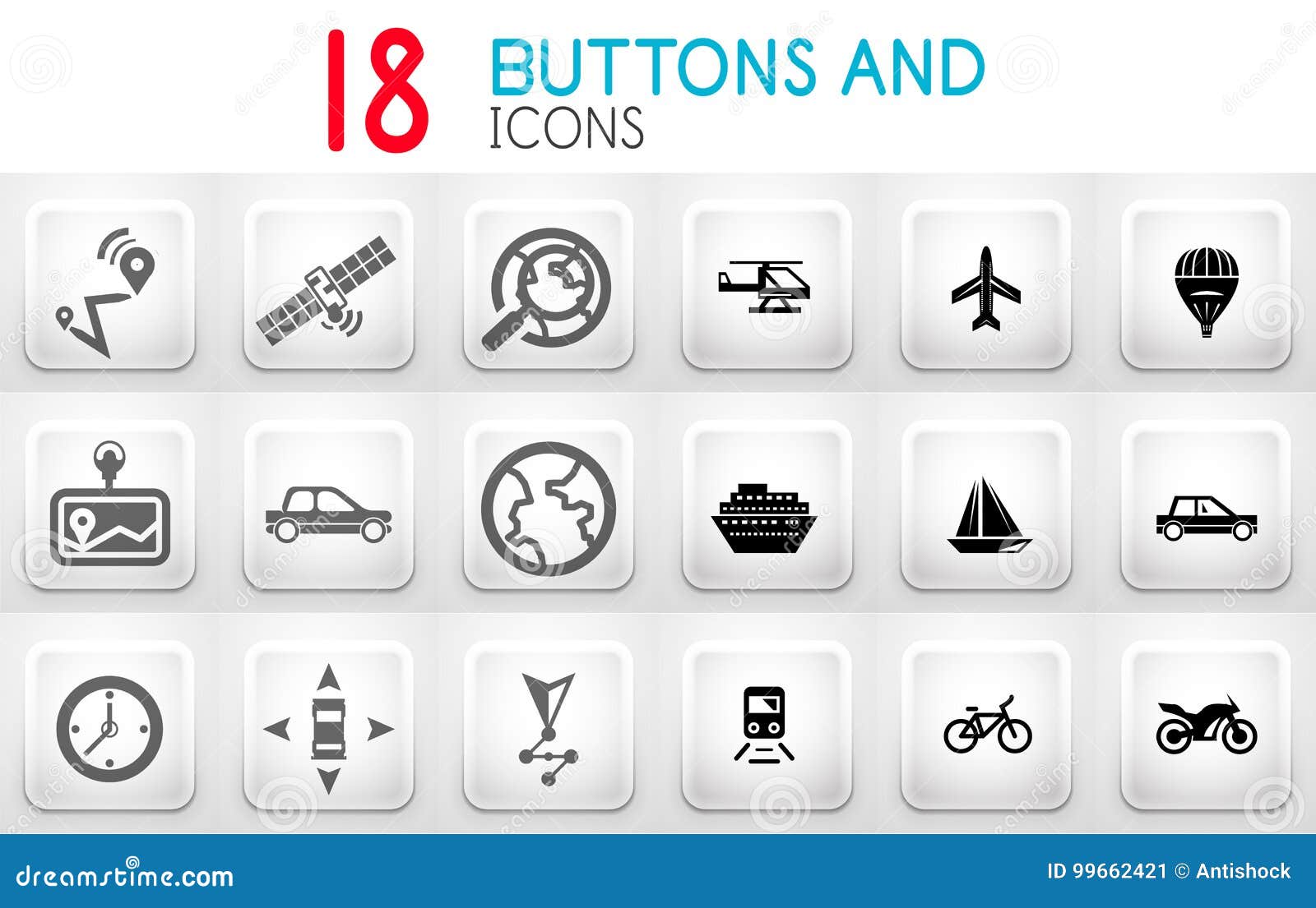 Collection of Grey Internet Push Button with Icons Stock Vector ...