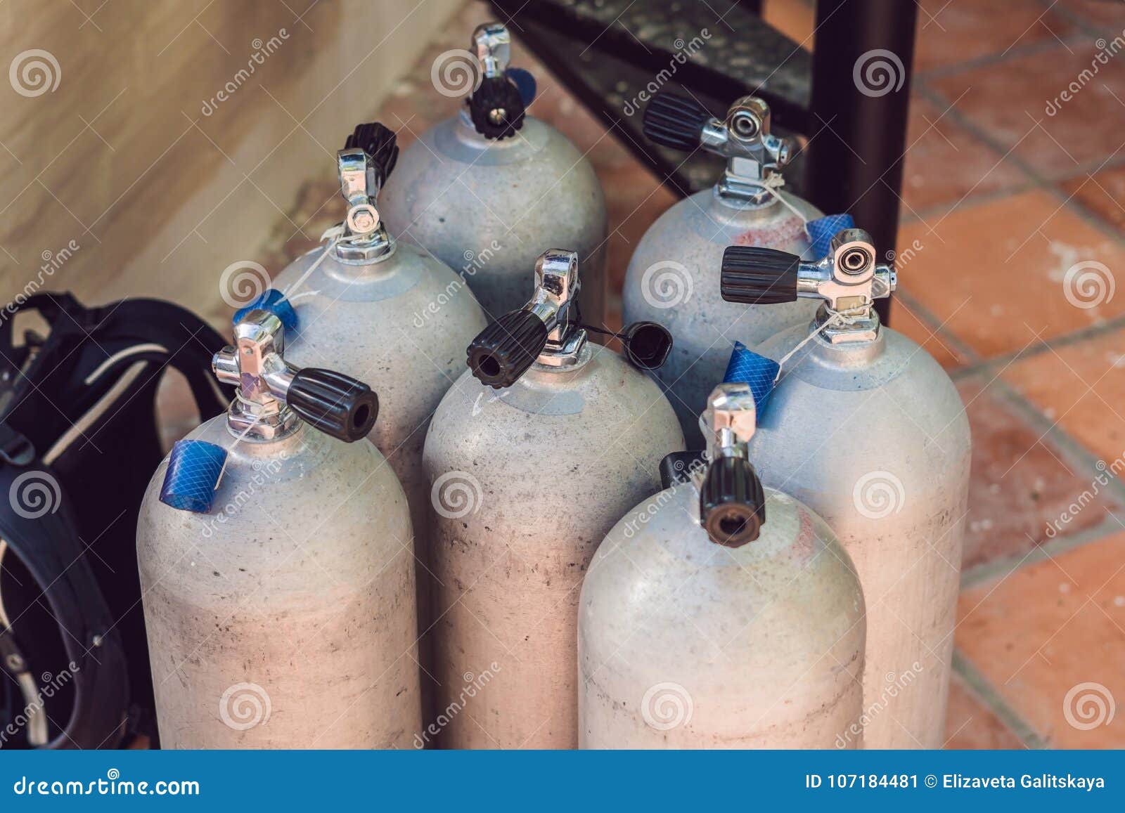 Collection of Grey Scuba Diving Air Oxygen Tanks Waiting Stock Image ...