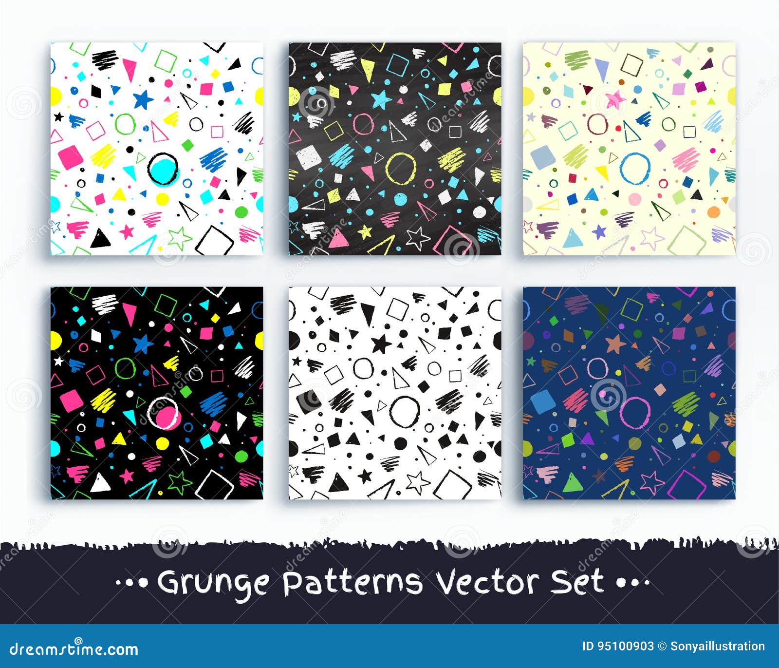 Collection of Grunge Geometric Patterns Stock Vector - Illustration of ...