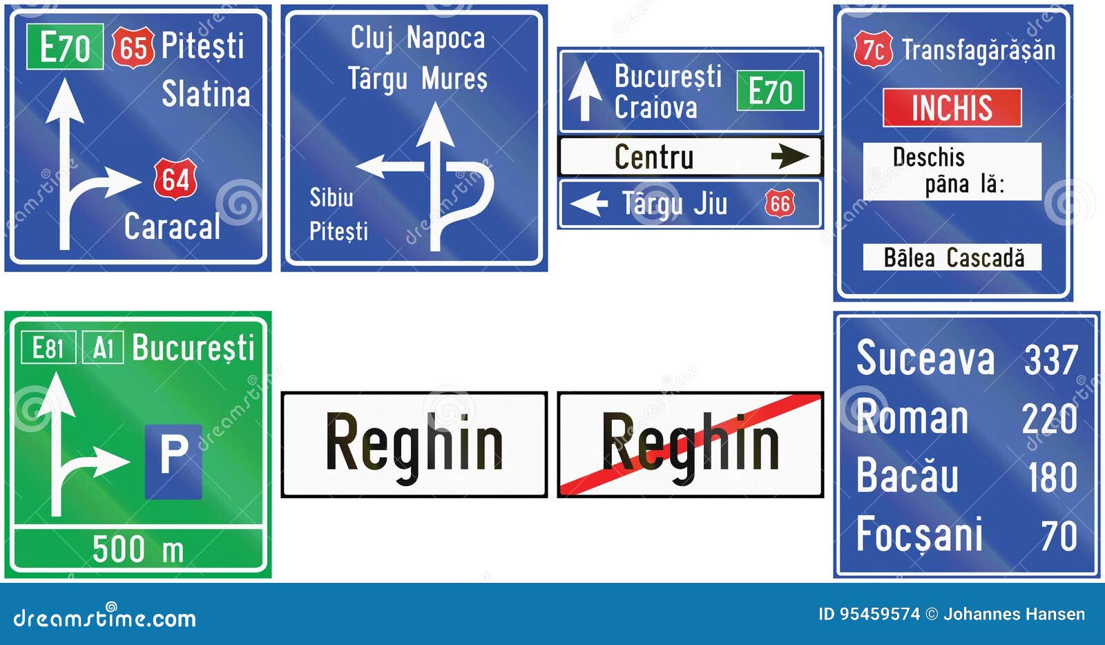 Collection of Guide Road Signs Used in Romania Stock Illustration ...
