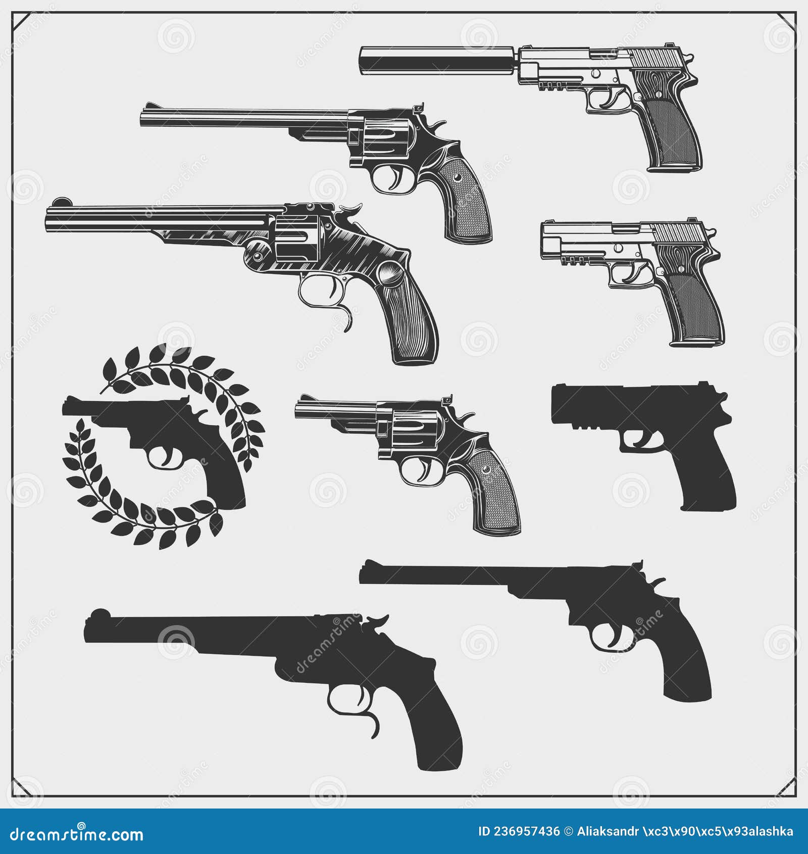 Collection of Gun Emblems, Labels and Design Elements. Stock Vector ...