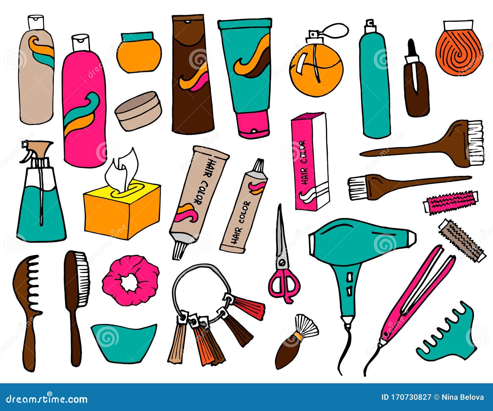 Collection of Hairdressing, Coiffure and Make-up Accessories Stickers ...